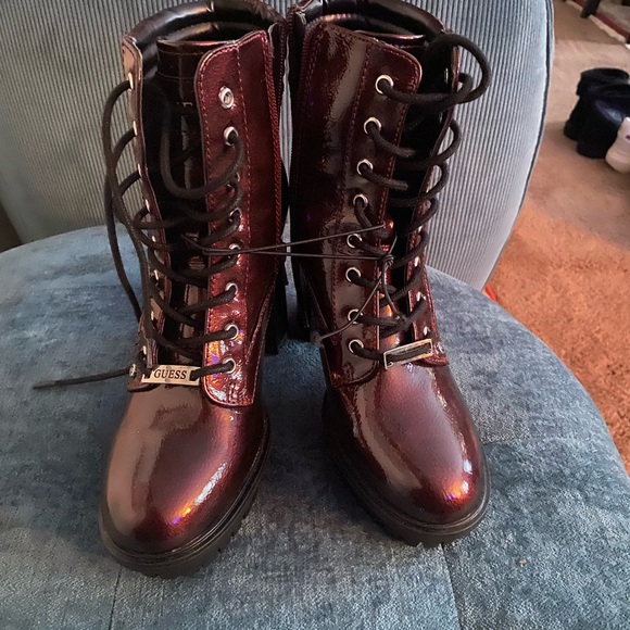 Guess | Shoes | Guess Red Combat Moto Boots With Glossy Finish | Poshmark